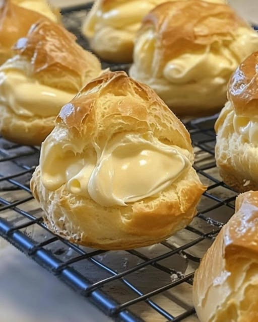 These classic cream puffs feature light, airy pastry shells filled with ...