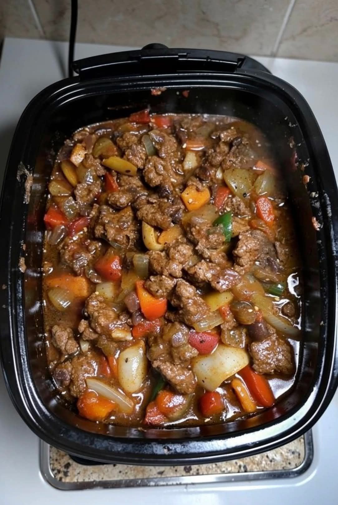 slow-cooker pepper steak—strips of beef (sirloin or stew meat) cooked ...