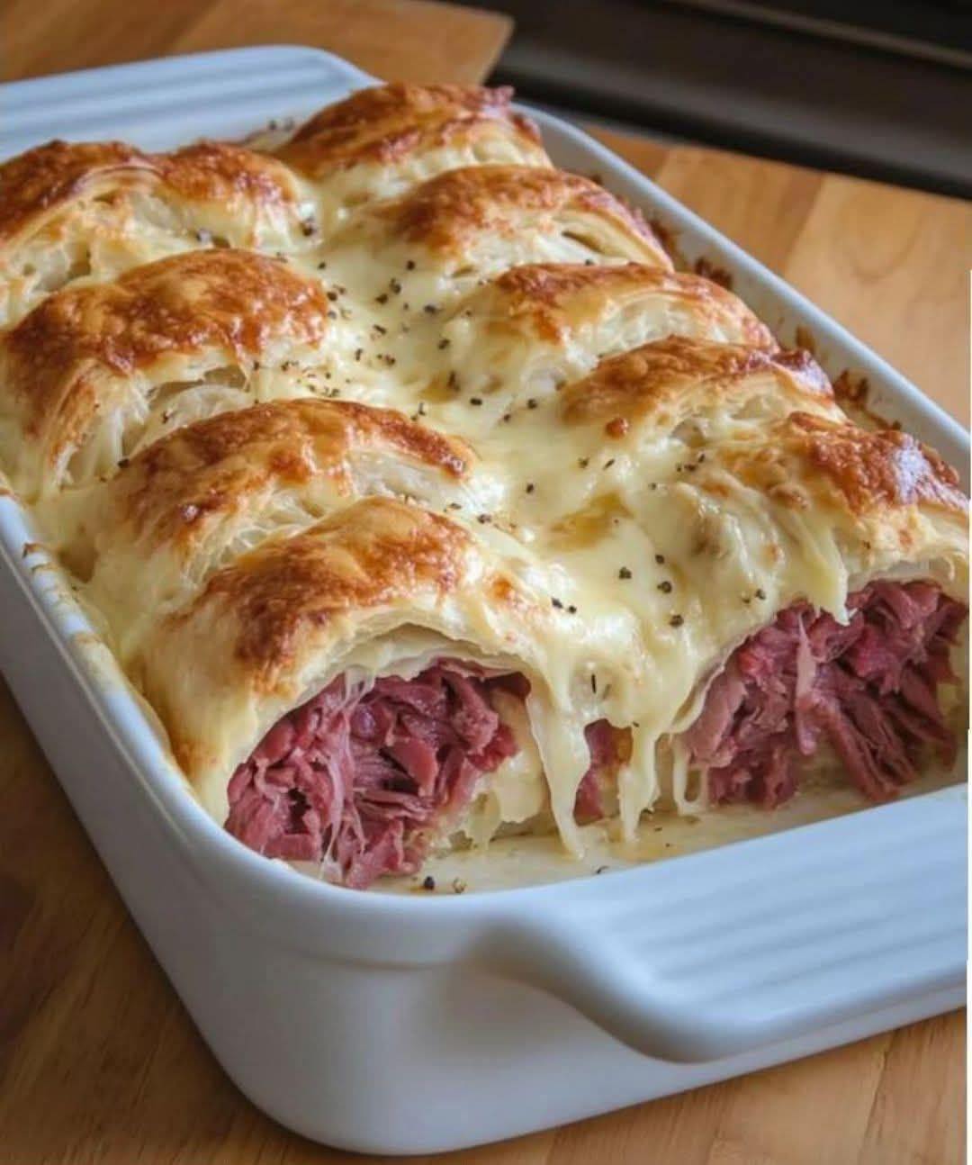 cheesy corned beef puff pastry bake – all recipes fun